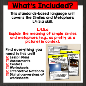 4th Grade Figurative Language Activities Similes And Metaphors L.4.5.a