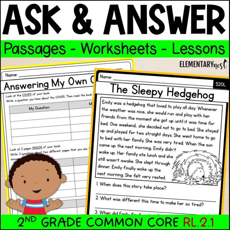 2nd Grade Ask And Answer Questions RL.2.1 Worksheets & Charts