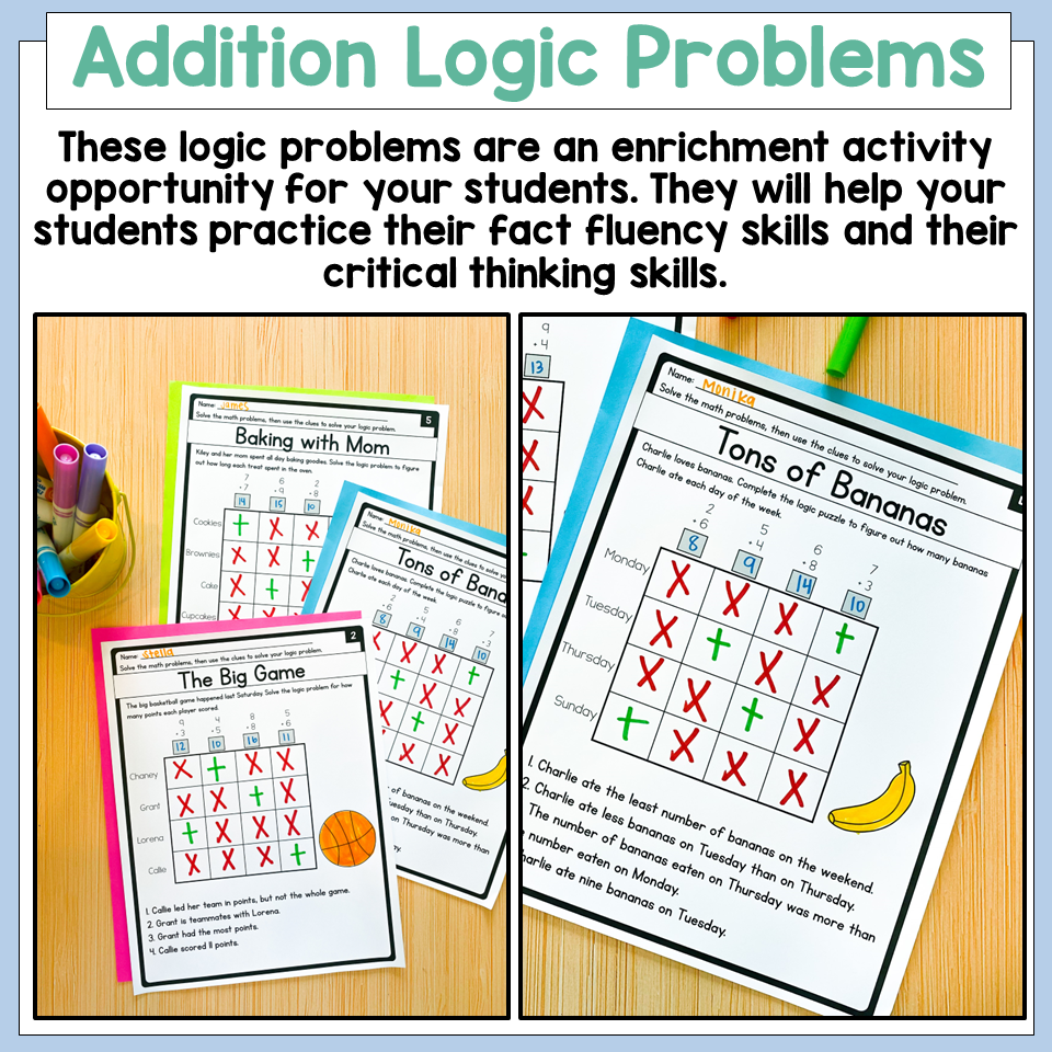 Addition Logic Puzzles Early Finishers