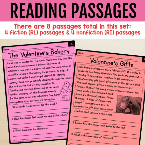 1st 2nd Grade Valentine's Day Reading Comprehension Passages