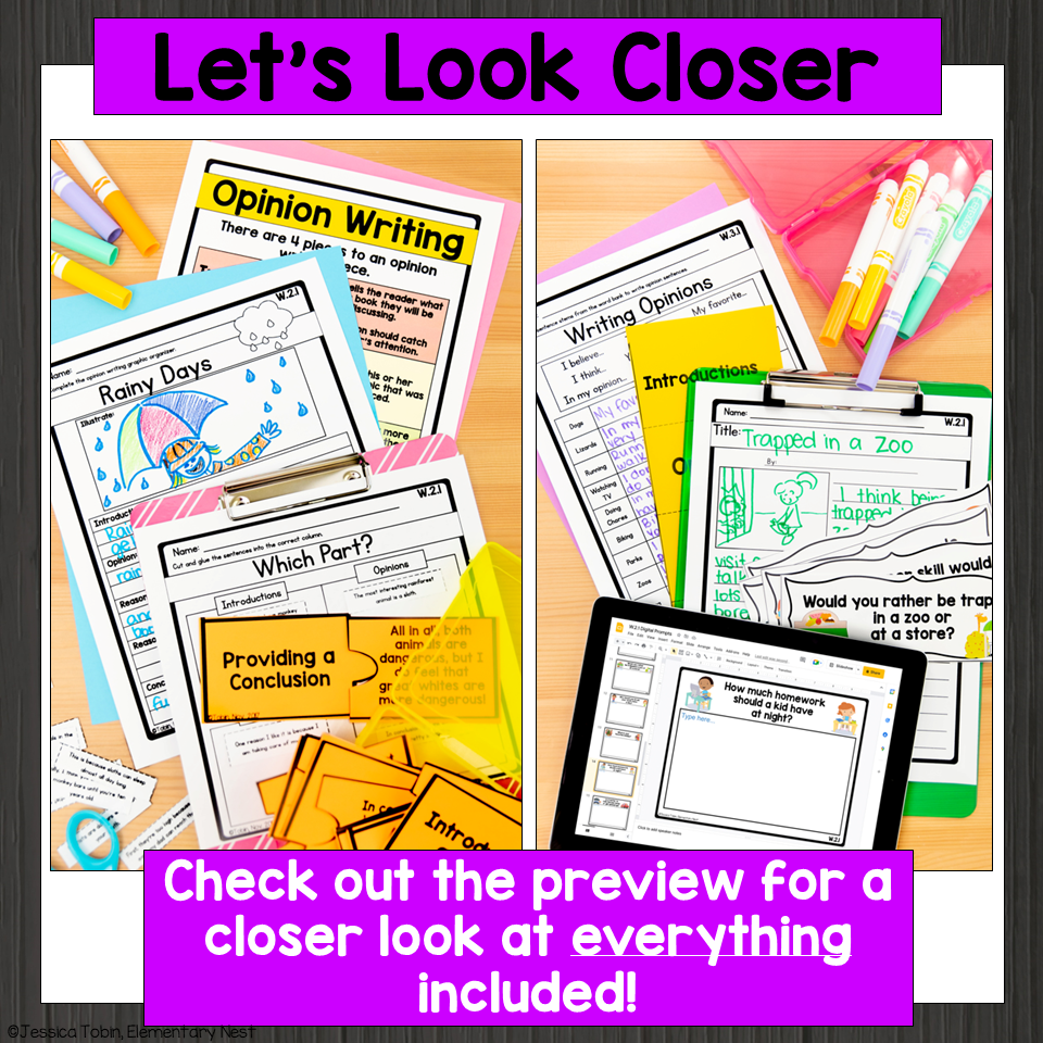 2nd Grade Opinion Writing Unit W.2.1 Graphic Organizers, Lessons ...