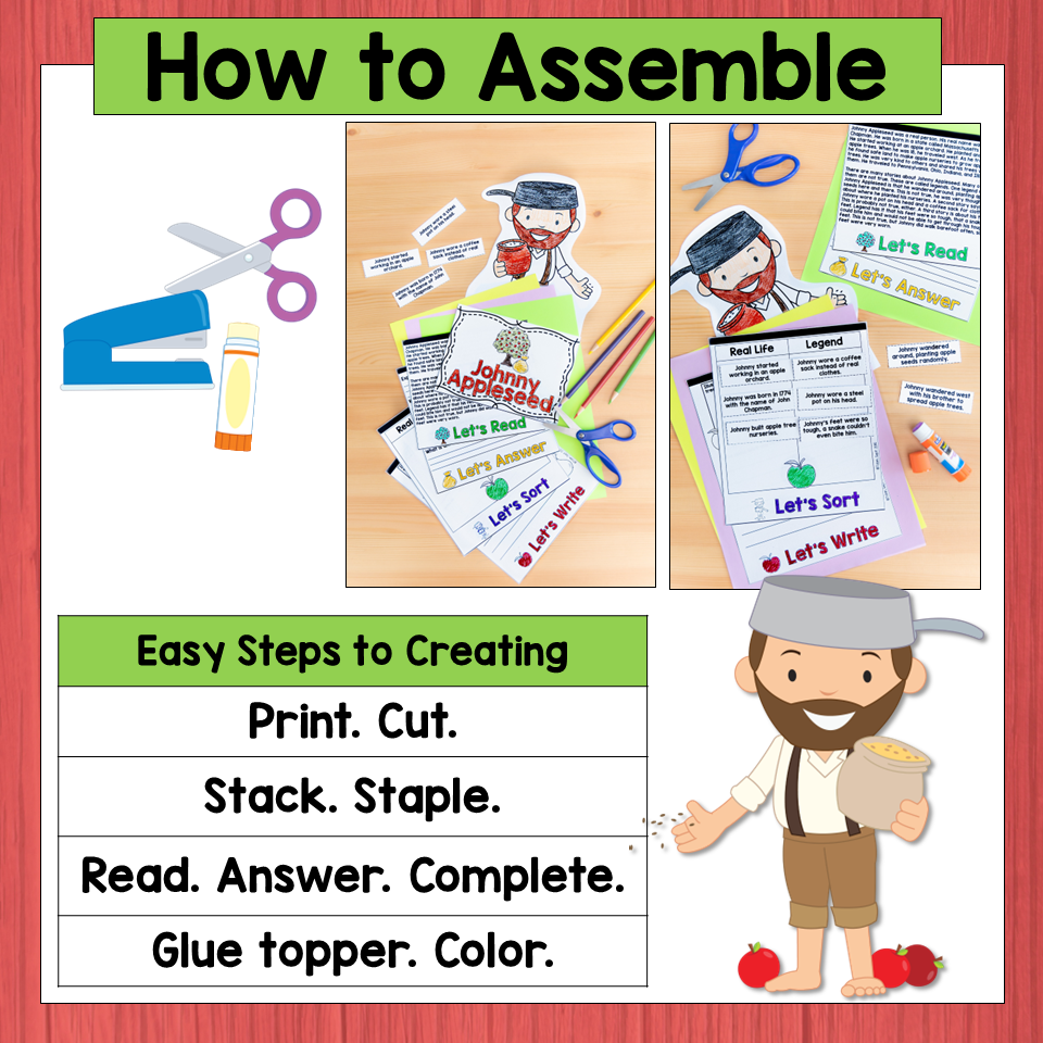 Johnny Appleseed Activity Flip Book, Johnny Appleseed Reading