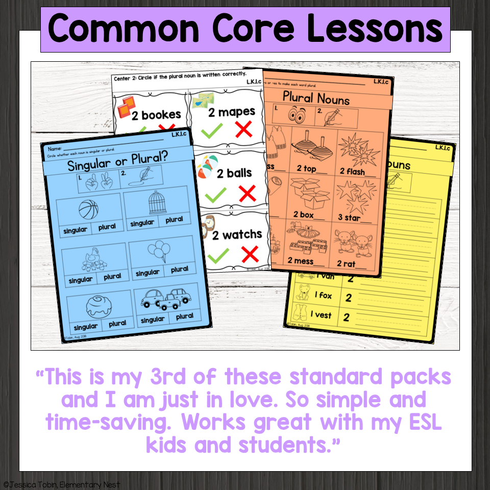L.K.1.c Kindergarten Plural Nouns Worksheets, Lessons, Centers, And More