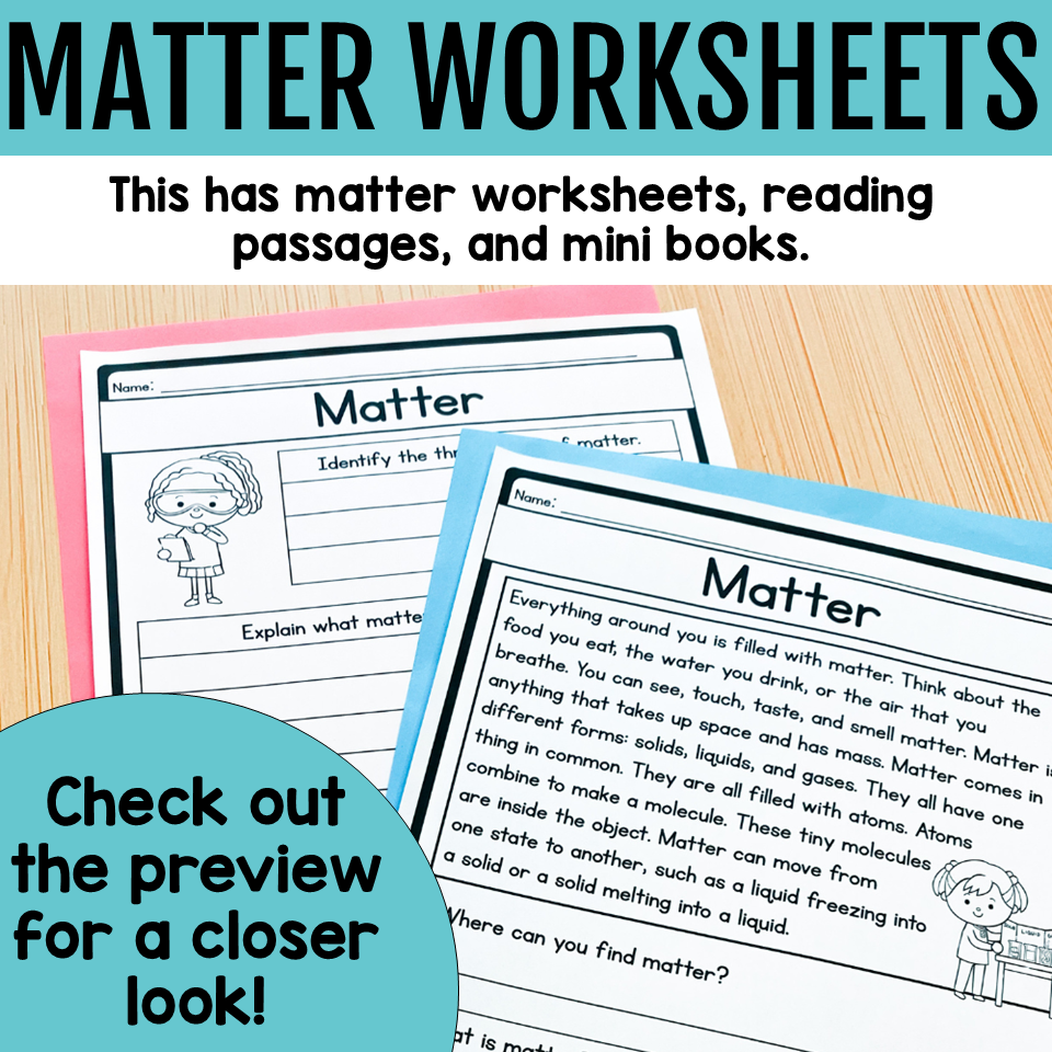 States Of Matter Worksheets And Matter Reading Comprehension Passages