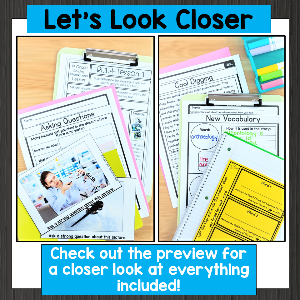 1st Grade Context Clues And Unknown Words Nonfiction RI.1.4