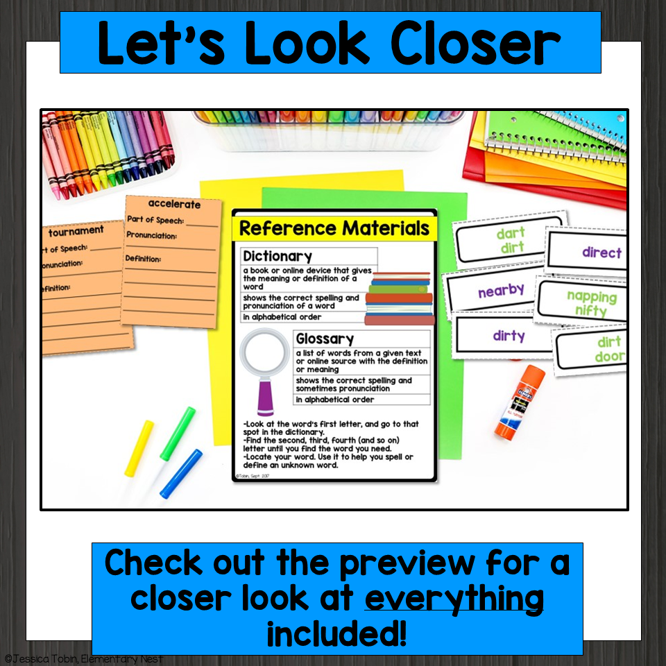 L.2.2.e L.2.4.e Dictionary Lessons, Worksheets, Centers, Assessment