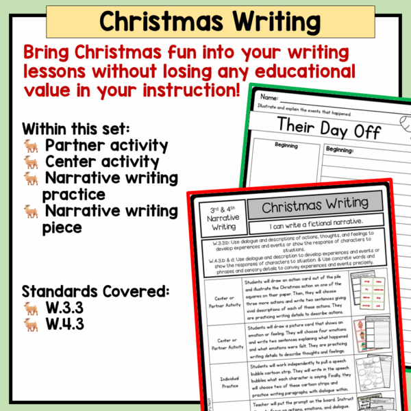 Reindeer Christmas Narrative Writing For 3rd And 4th Grade