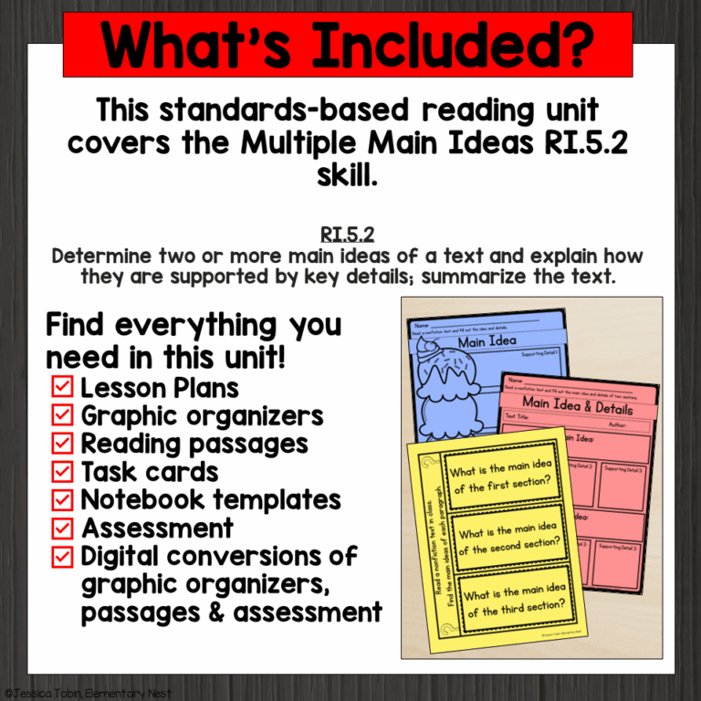 5th Grade Main Idea And Supporting Details RI.5.2