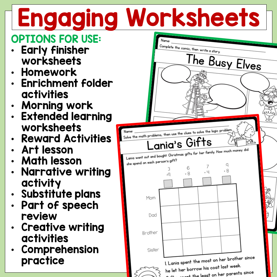 18 Christmas Early Finisher Activities Worksheets