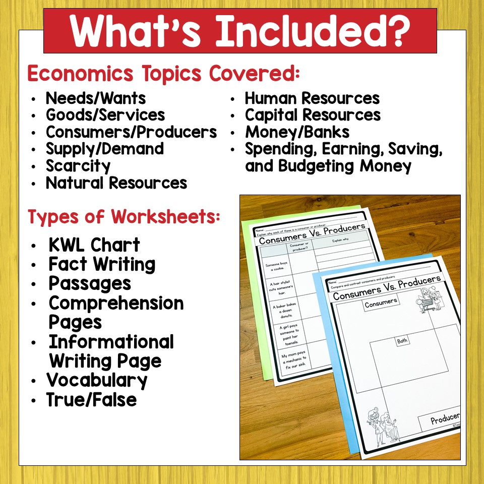 Economics Activities, Goods And Services Worksheets & Passages