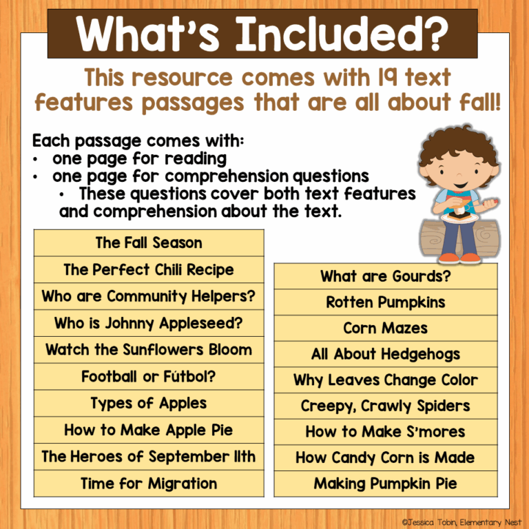 Fall Text Features Passages, Fall Reading Comprehension Text Features