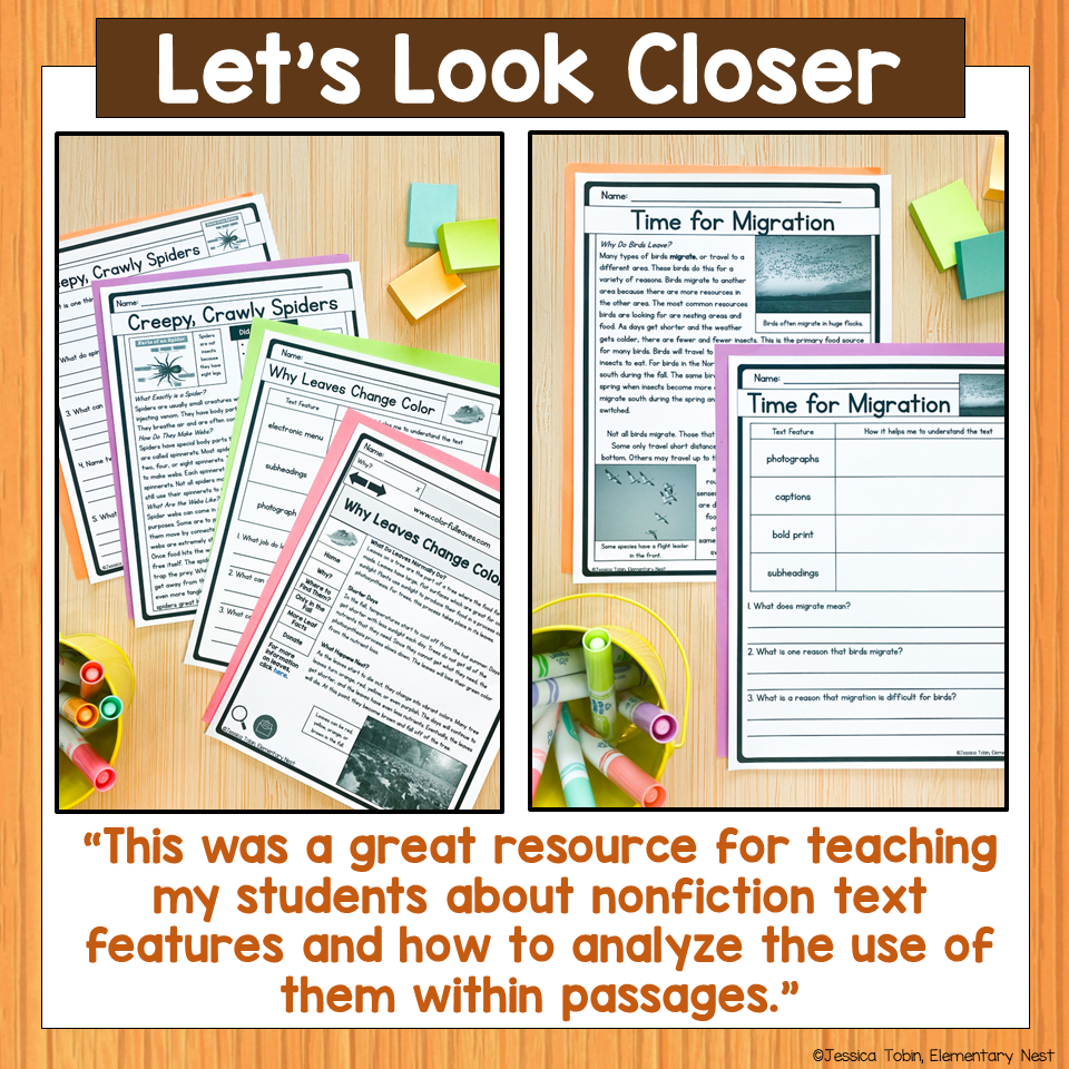 Fall Text Features Passages, Fall Reading Comprehension Text Features