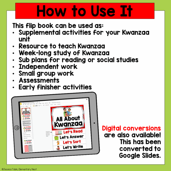 Kwanzaa Reading Flip Book Activities