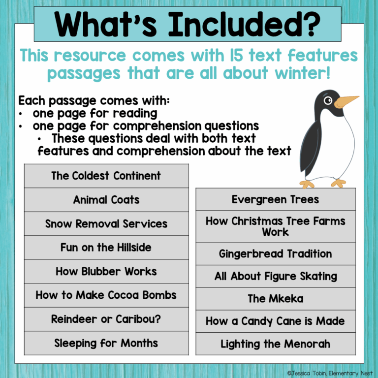 15 Nonfiction Winter Text Features Reading Comprehension Passages