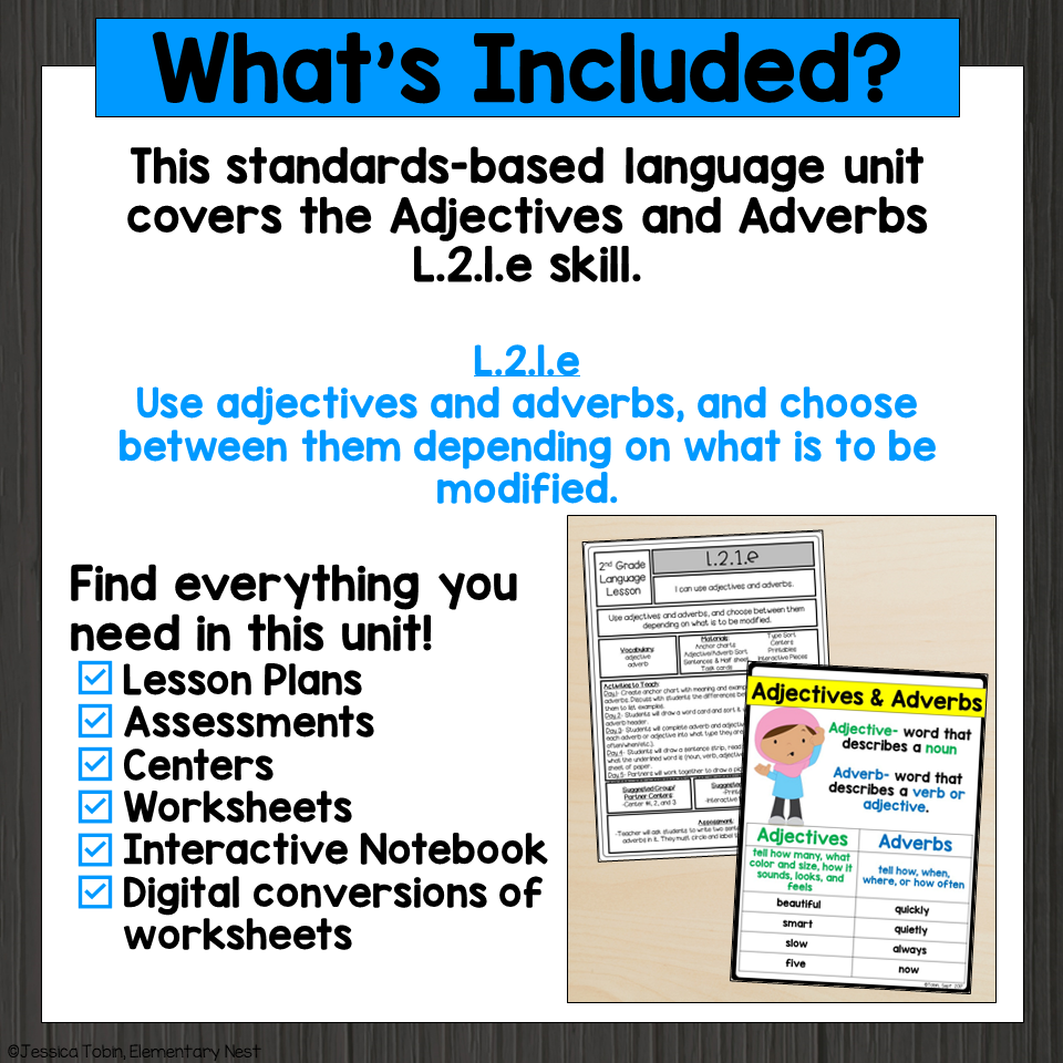 L.2.1.e 2nd Grade Adjectives And Adverbs Lessons, Worksheets, Centers