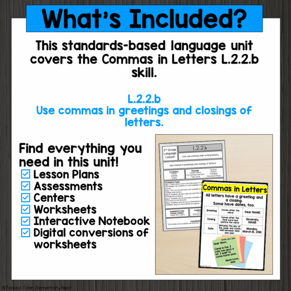 L.2.2.b Commas In Letters And Greetings, 2nd Grade Grammar Unit