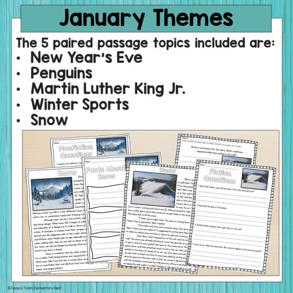 January Paired Passages Winter Reading Comprehension