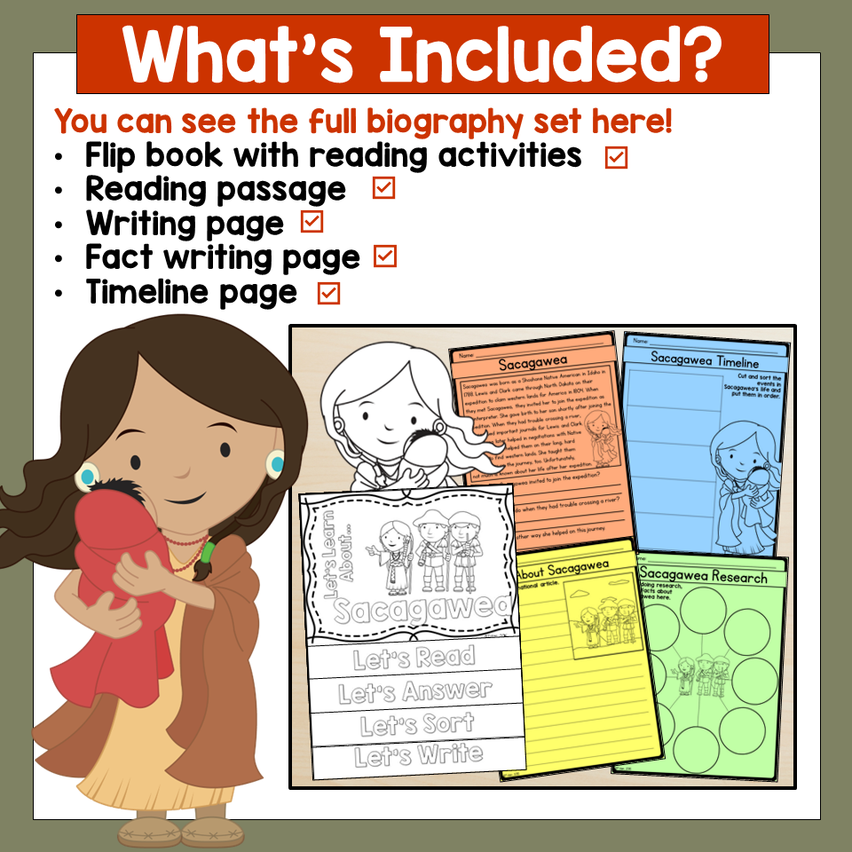 Sacagawea Biography Reading Comprehension Flip Book Pack