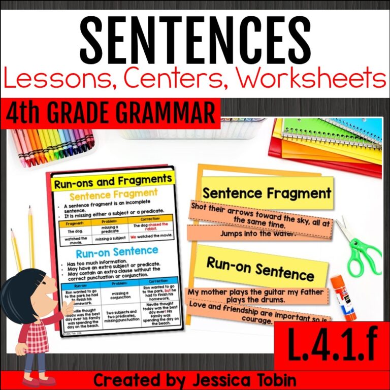 L.4.1.f 4th Grade Sentences Unit, Fragments And Run-On Sentences