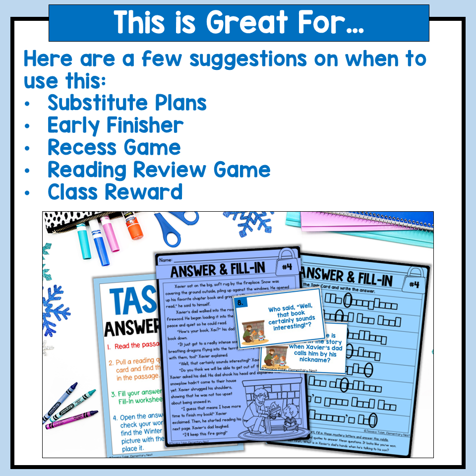 Winter Reading Comprehension Escape Room For Kids